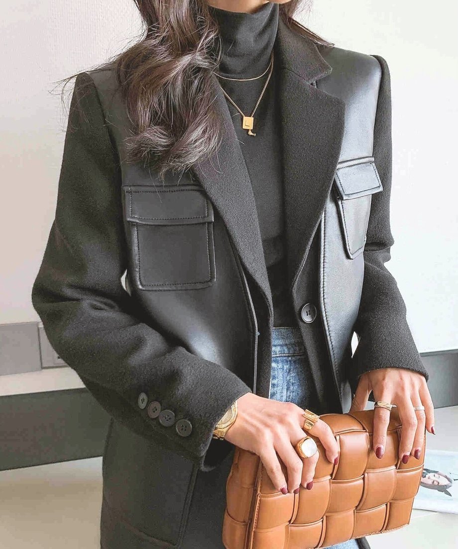Faux Leather Panel Tailored Jacket – LONDA